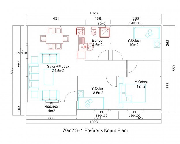 70m2 Kullanışlı, Şık,Fonksyonel, Konforlu 3+1 Prefabrik Ev - Yapı ...